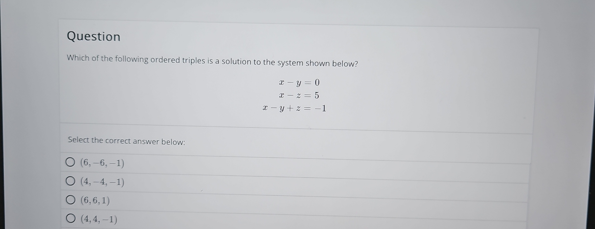 Solved QuestionWhich of the following ordered triples is a | Chegg.com