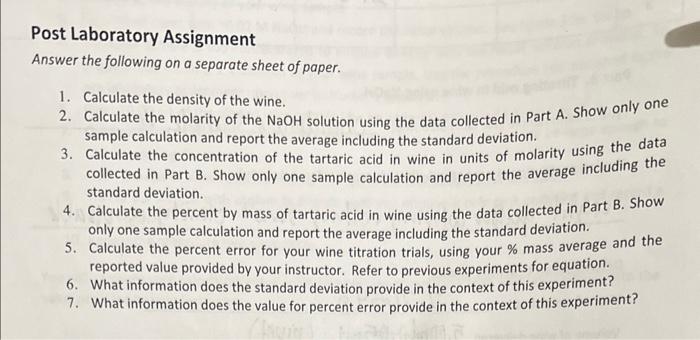 Post Laboratory Assignment Answer the following on a | Chegg.com