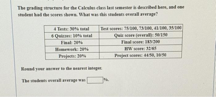 Solved The grading structure for the Calculus class last | Chegg.com
