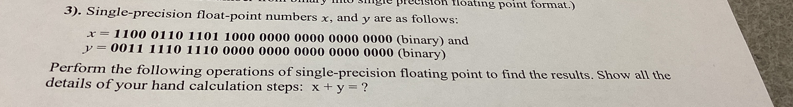 Solved . ﻿Single-precision float-point numbers x, ﻿and y | Chegg.com