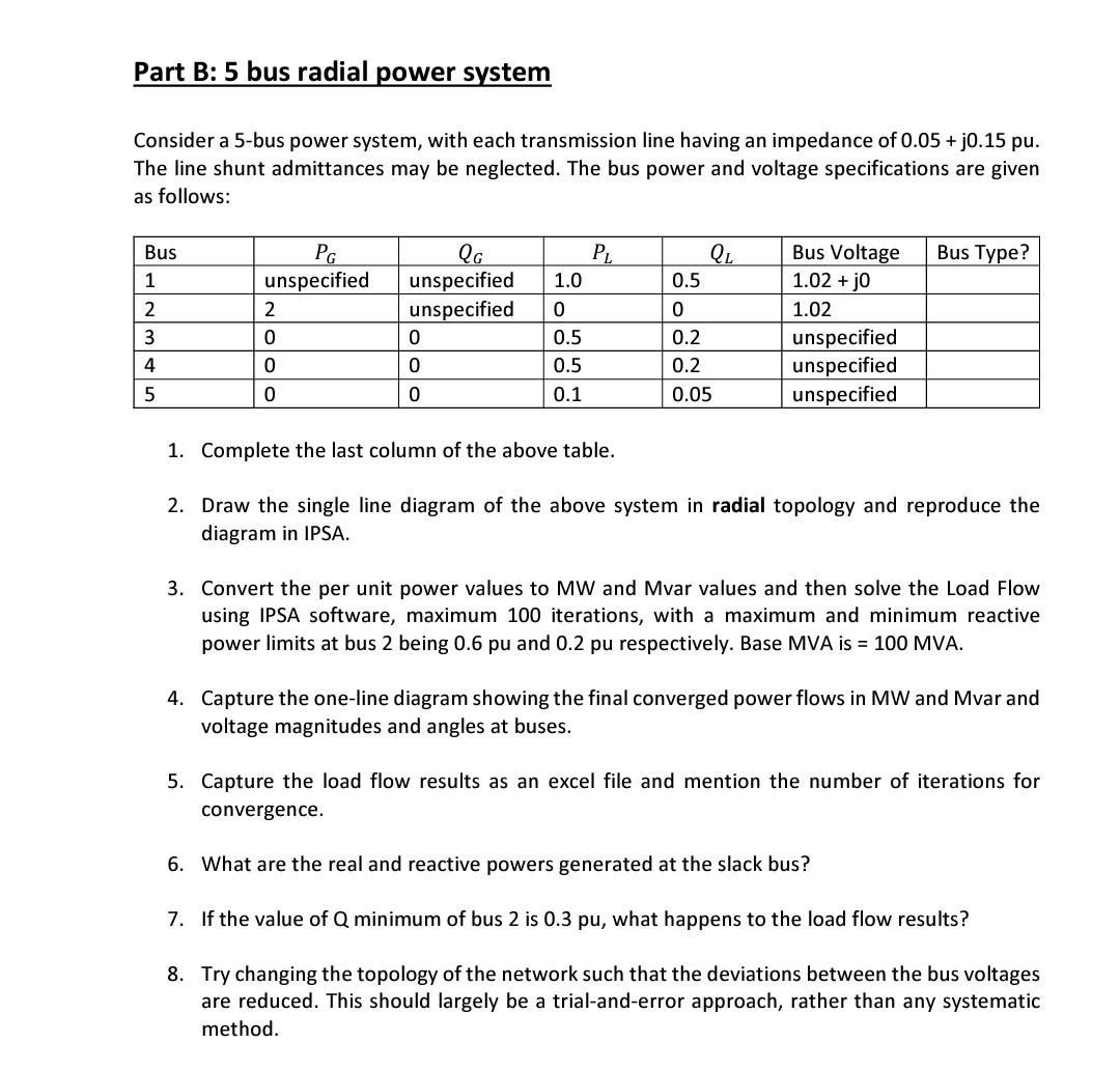 Solved Part B: 5 bus radial power system Consider a 5-bus | Chegg.com