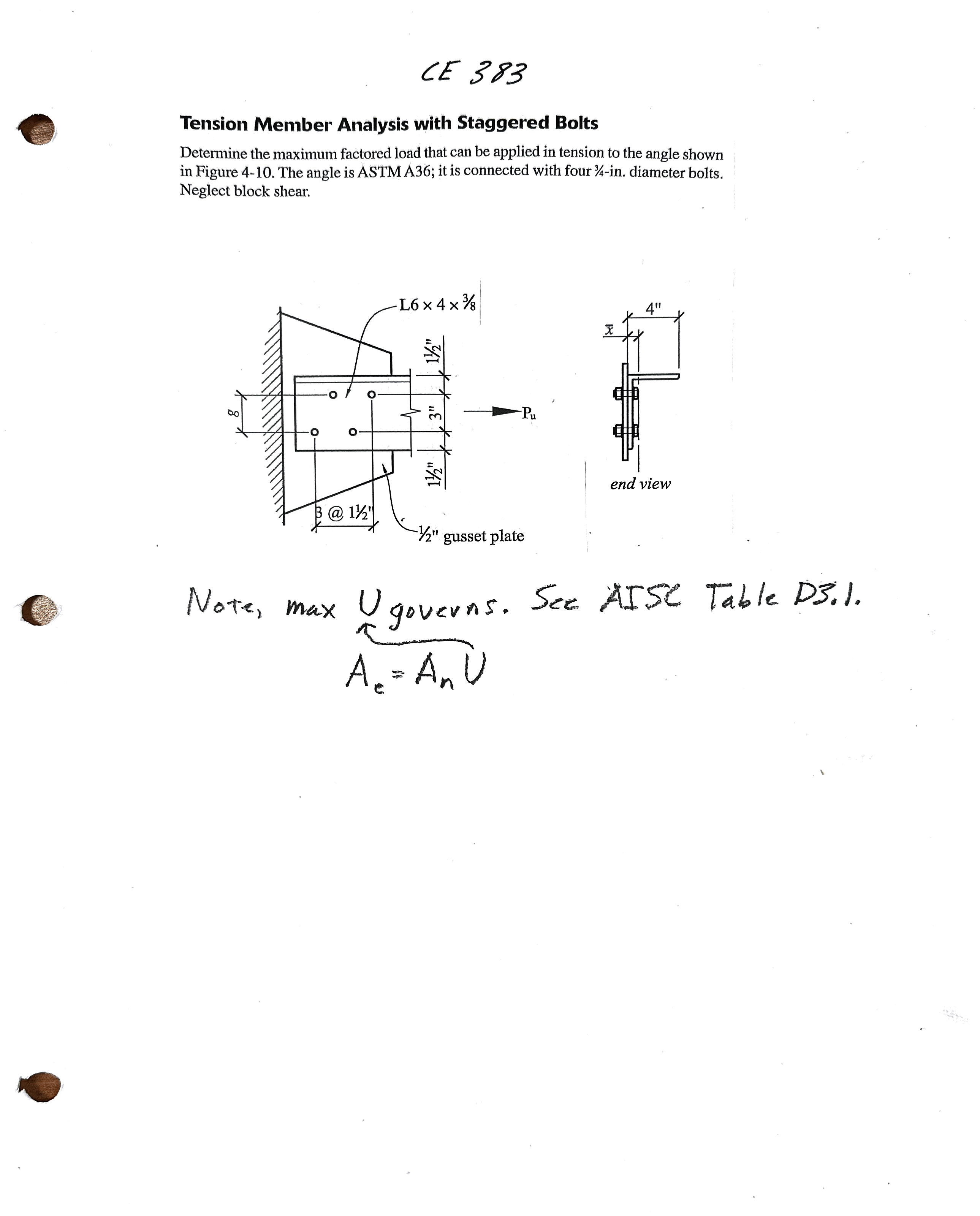 Solved CE 383Tension Member Analysis with Staggered | Chegg.com