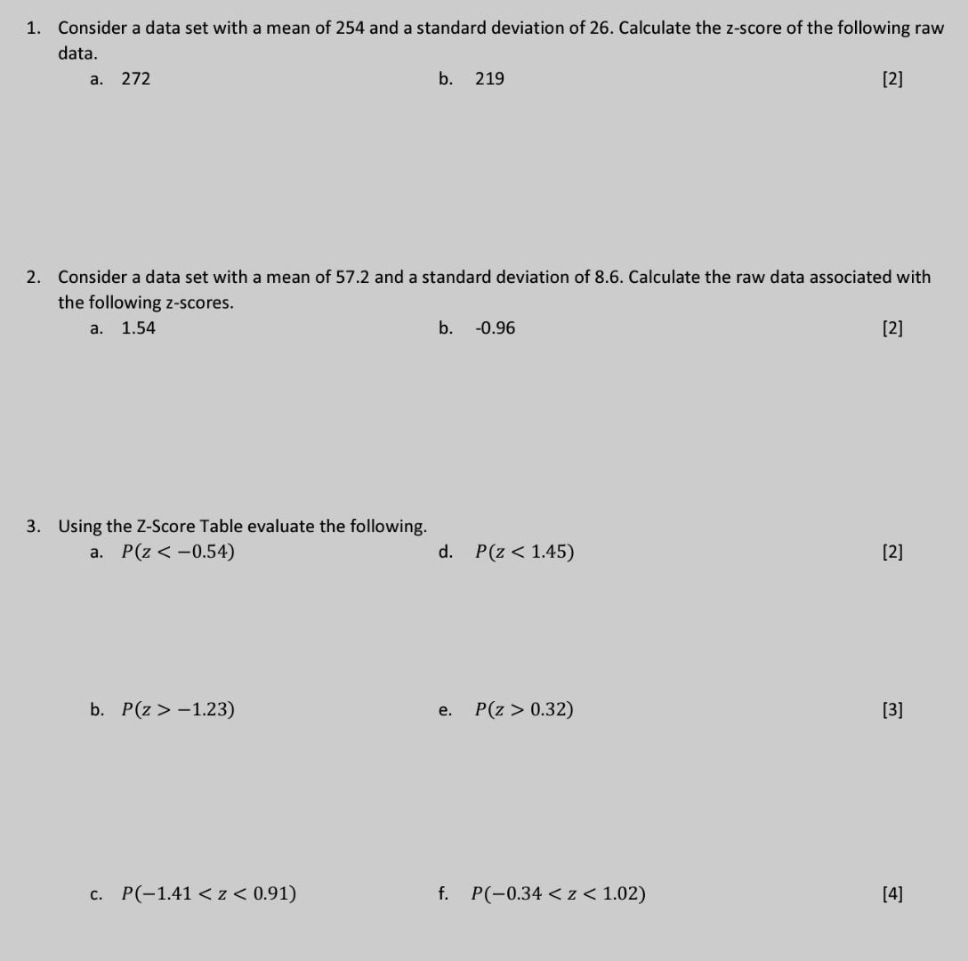 1. Consider a data set with a mean of 254 and a | Chegg.com