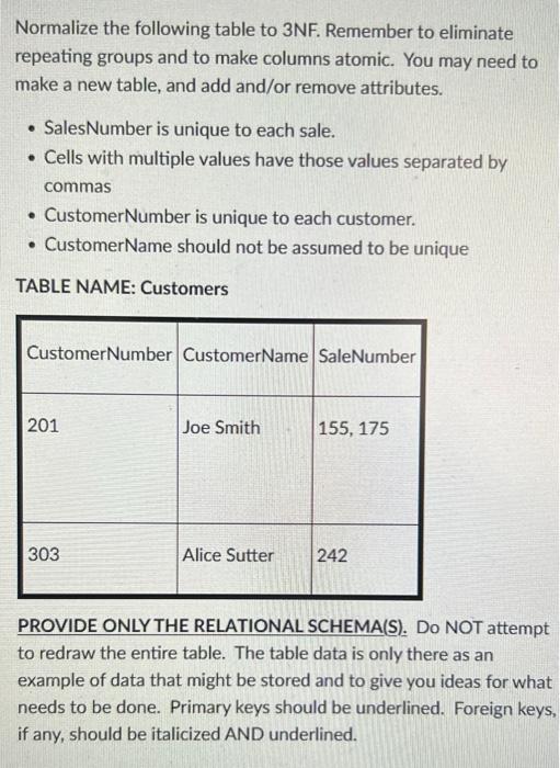 Solved Normalize the following table to 3NF. Remember to | Chegg.com
