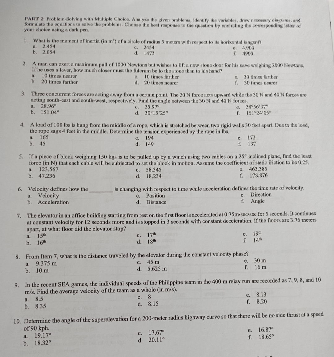 Solved PART 2: Problen-8olving wilth Multiple Choice, | Chegg.com