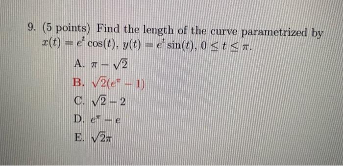 Solved 9. ( 5 points) Find the length of the curve | Chegg.com