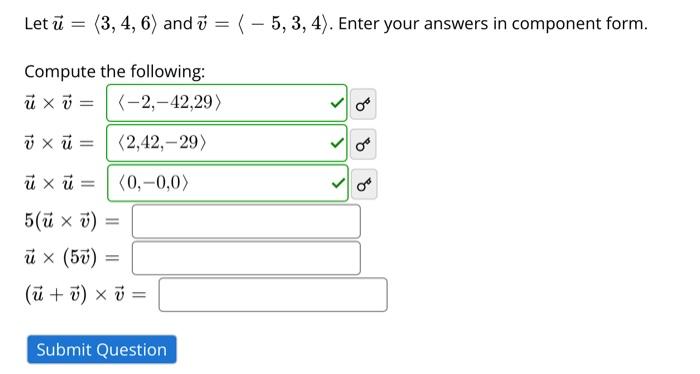 Solved Let u= 3,4,6 and v= −5,3,4 . Enter your answers in | Chegg.com