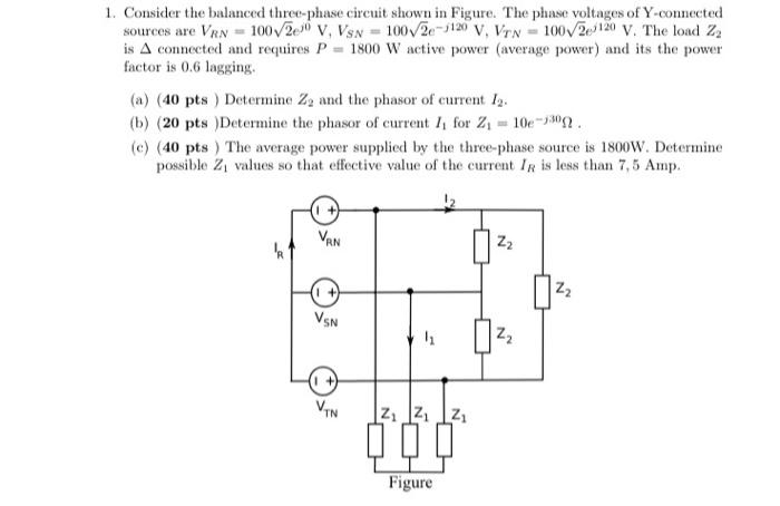 Solved 1. Consider the balanced three-phase circuit shown in | Chegg.com