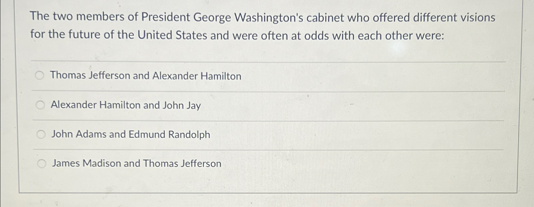 Solved The two members of President George Washington's | Chegg.com