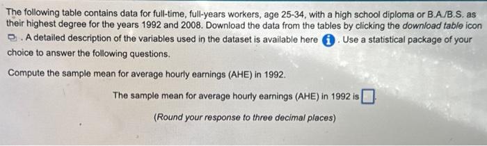 Solved The following table contains data for full-time, | Chegg.com