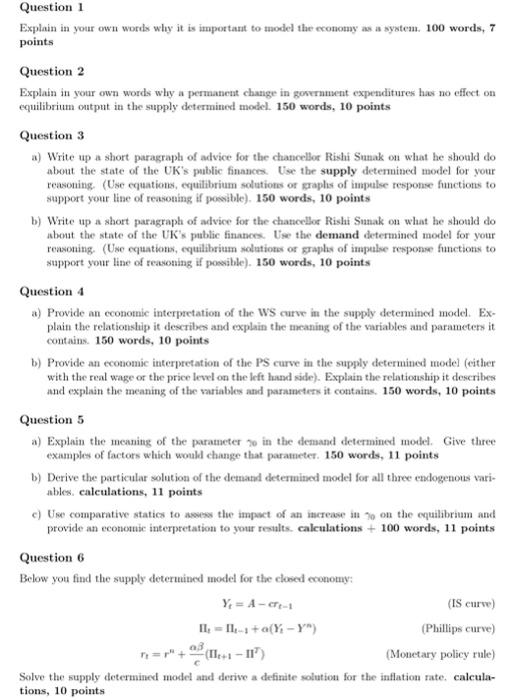Solved Macro economics problem set, second year university | Chegg.com