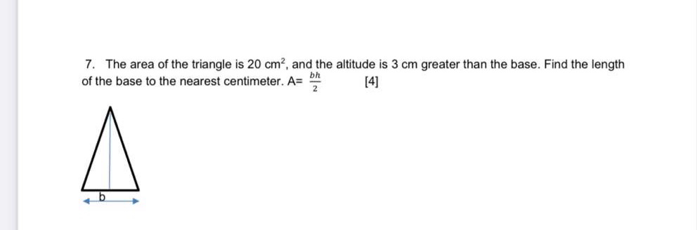 Solved The area of the triangle is 20cm2, ﻿and the altitude | Chegg.com