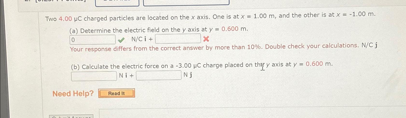 Solved Two 4.00\\\\mu C charged particles are located on the | Chegg.com