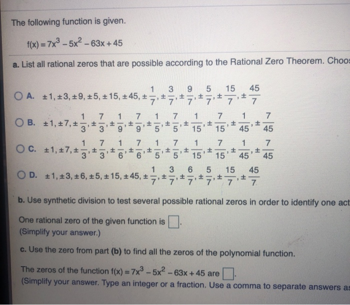 Solved The following function is given. f(x) = 7x3 - 5x2 - | Chegg.com