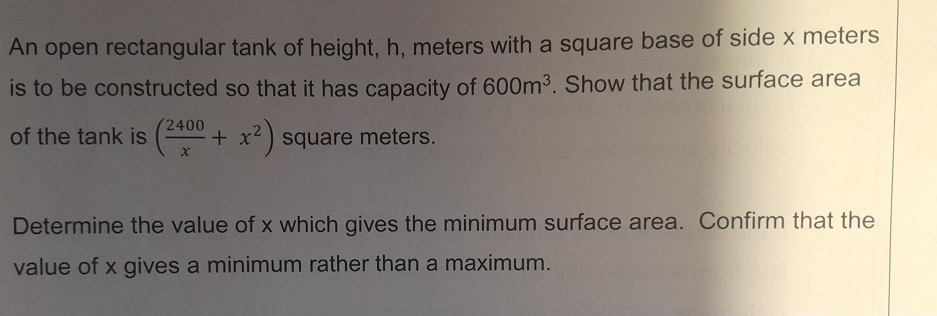 Solved An open rectangular tank of height, h, ﻿meters with a | Chegg.com
