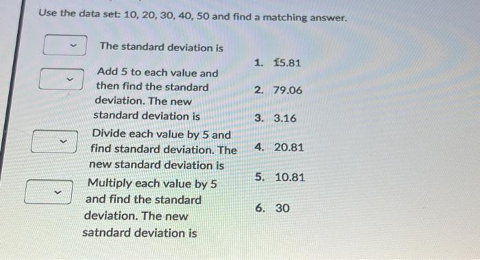 Solved Use the data set: 10,20,30,40,50 and find a matching | Chegg.com