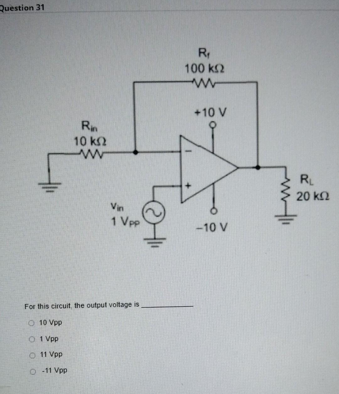 Solved Question 31 Rin 10 ΚΩ ww O 1 Vpp Ⓒ11 Vpp Ⓒ-11 Vpp Vin | Chegg.com