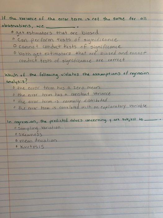 Solved If the variance of the error term is not the same for | Chegg.com