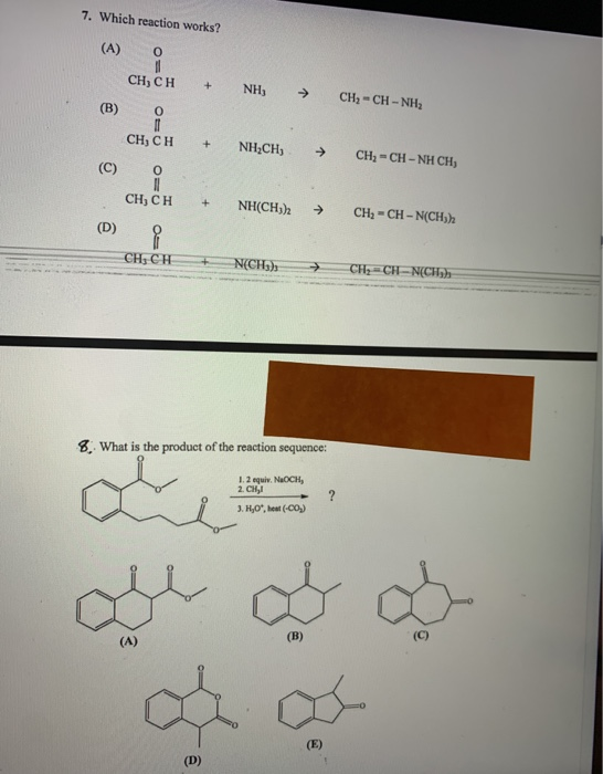 Solved 7. Which reaction works? CH, CH + NH, CH2-CH-NH2 CH, | Chegg.com