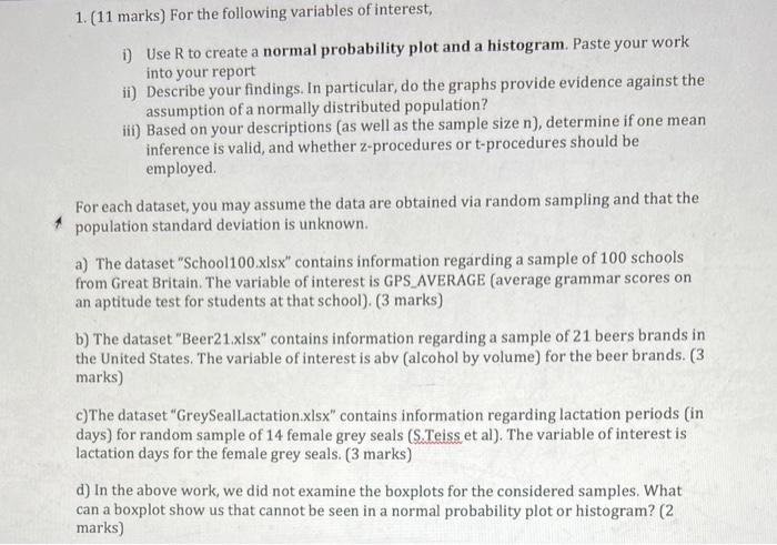 Solved 1. (11 marks) For the following variables of | Chegg.com