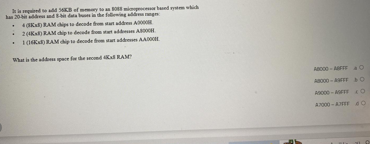 Solved It is required to add 56KB ﻿of memory to an 8088 | Chegg.com
