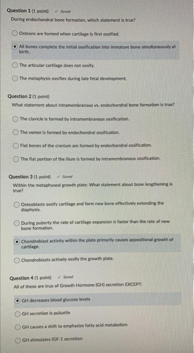 Solved Question 1 (1 point) Swed During endochondral bone | Chegg.com