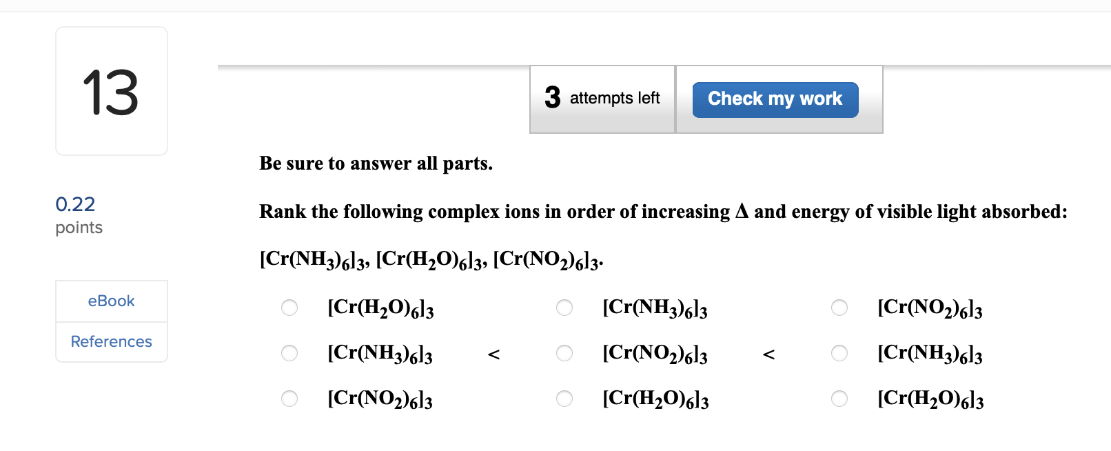 Solved Be ﻿sure to ﻿answer all parts.Rank the following | Chegg.com