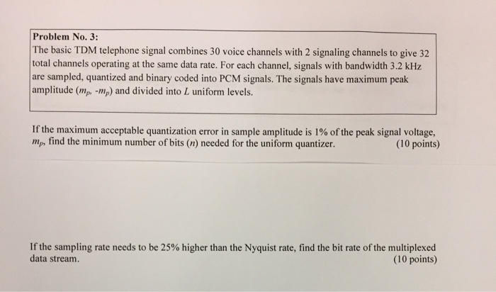 Solved Problem No. 3: The basic TDM telephone signal | Chegg.com