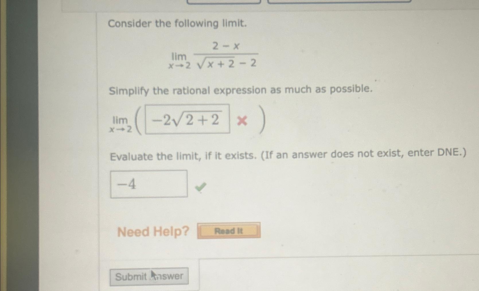 Solved Consider the following limit.limx→22-xx+22-2Simplify | Chegg.com