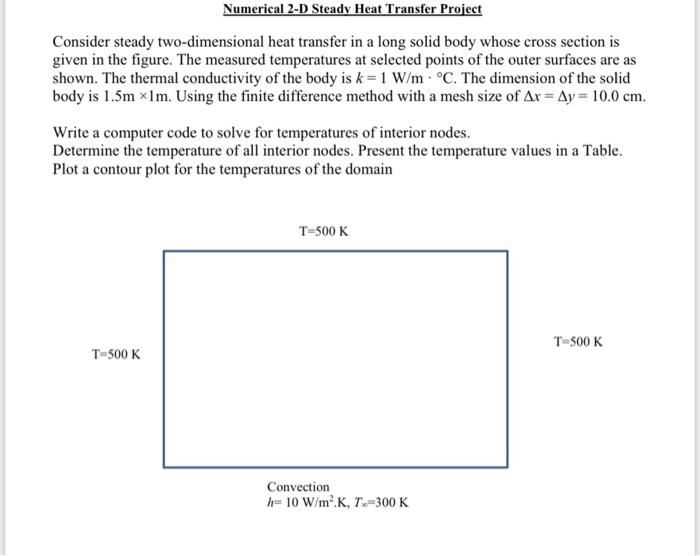 Solved Numerical 2-D Steady Heat Transfer Project Consider | Chegg.com