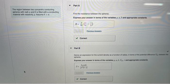 Solved The region between two concentric conducting spheres | Chegg.com