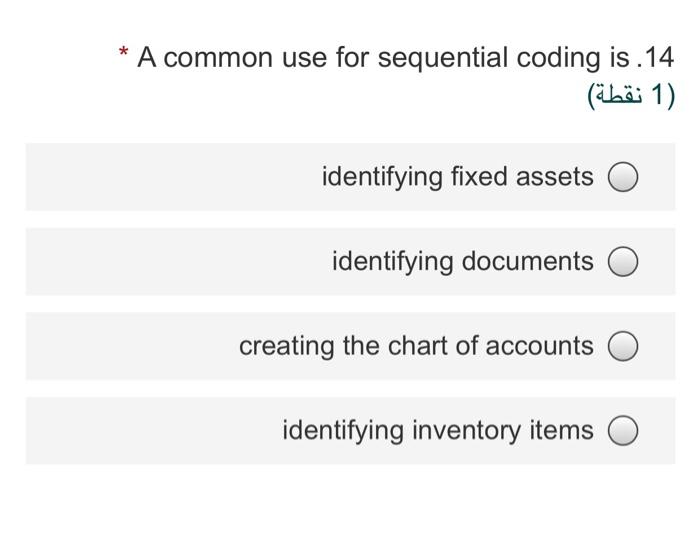 Solved * A common use for sequential coding is . 14 1 (1 | Chegg.com