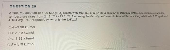 Solved A 100. mL solution of 1.00MAgNO3 reacts with 100.mL | Chegg.com
