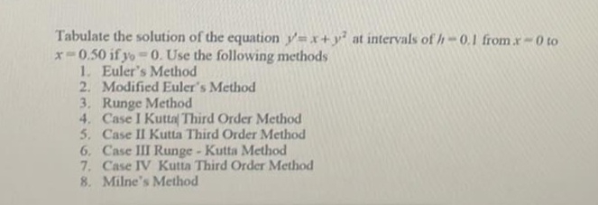Solved Tabulate the solution of the equation +y at intervals | Chegg.com