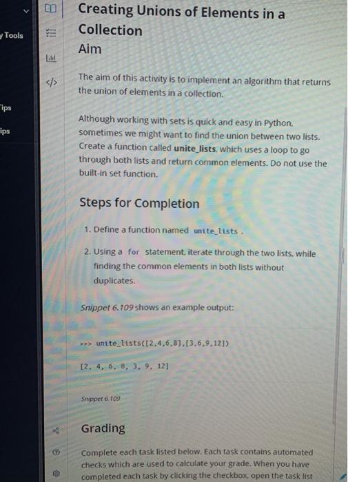 Solved B Creating Unions of Elements in a Collection Aim | Chegg.com