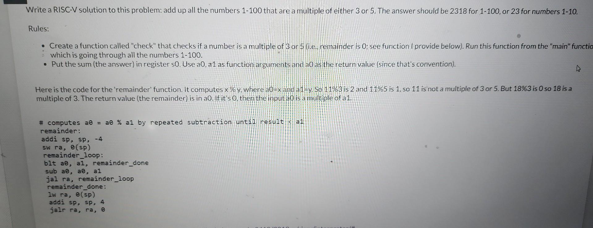 Solved Write a RISC-V solution to this problem: add up all | Chegg.com