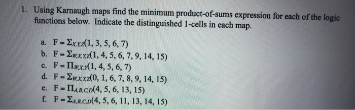 Solved 1. Using Karnaugh maps find the minimum | Chegg.com