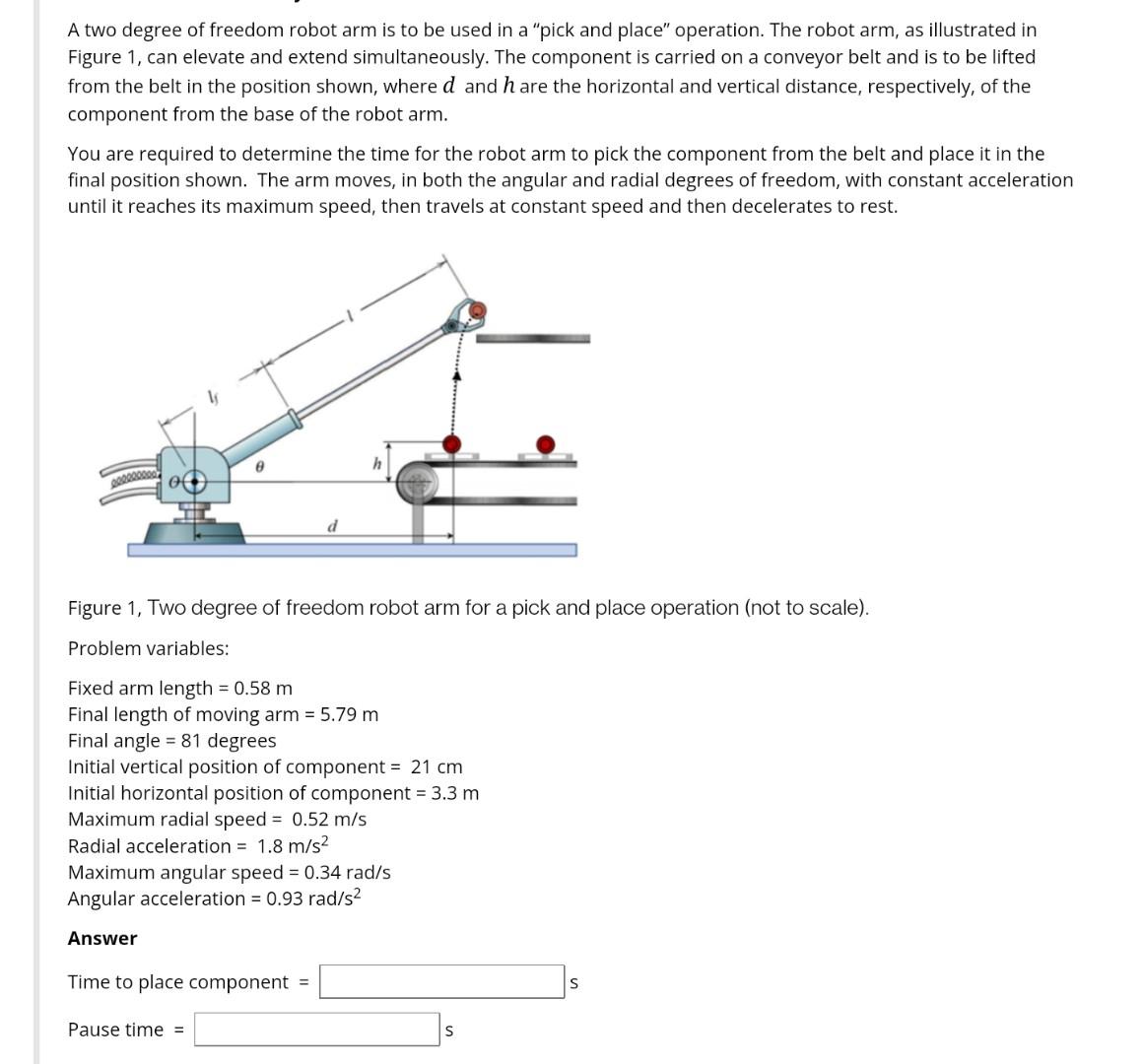 A two degree of freedom robot arm is to be used in a | Chegg.com