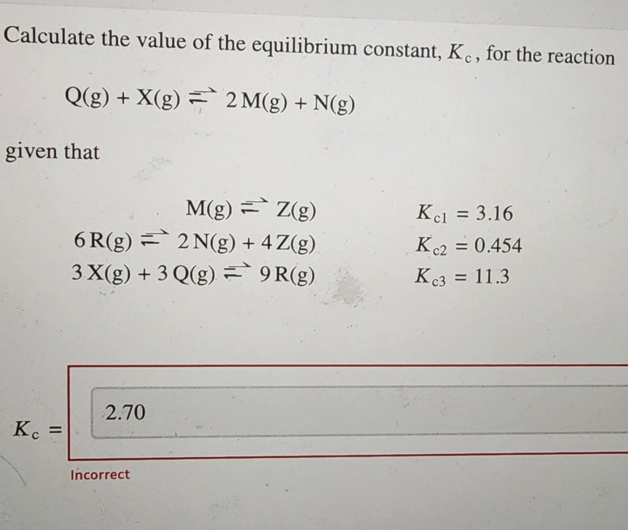 Solved Calculate the value of the equilibrium constant, Kc, | Chegg.com