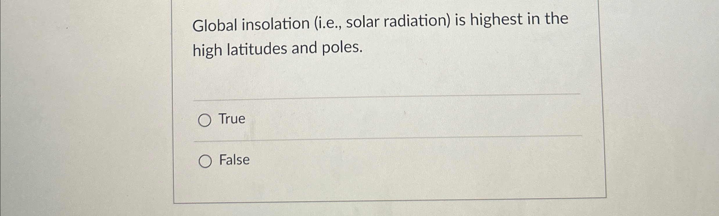 Solved Global insolation (i.e., ﻿solar radiation) ﻿is | Chegg.com