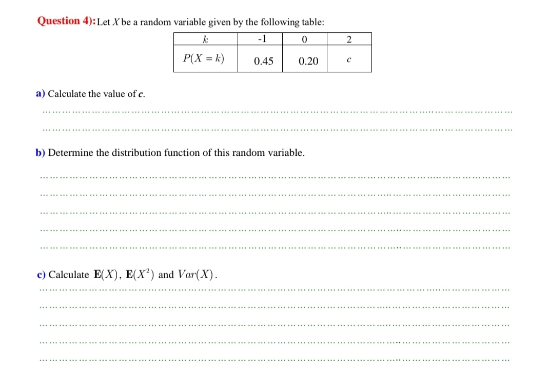 Solved Question 4): Let x ﻿be a random variable given by the | Chegg.com