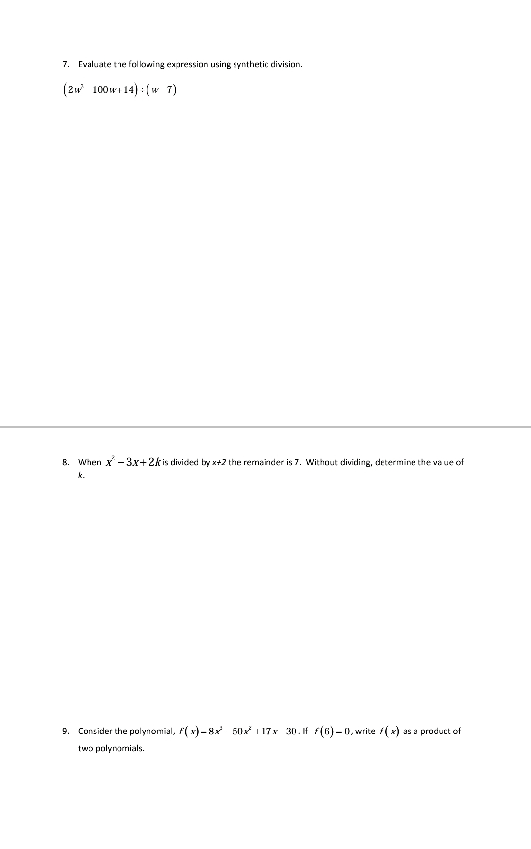 Solved Evaluate the following expression using synthetic | Chegg.com