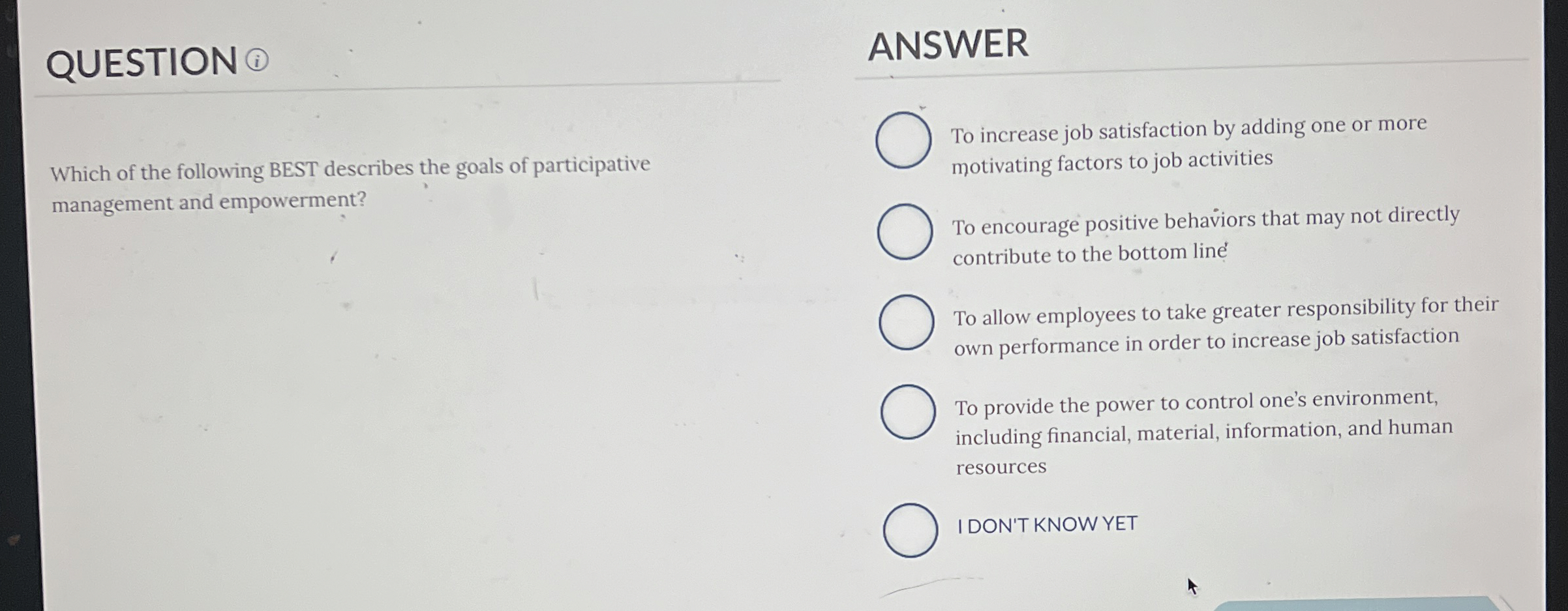 Solved QUESTIONANSWERWhich of the following BEST describes | Chegg.com