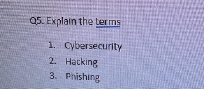 Solved Q5. Explain the terms 1. Cybersecurity 2. Hacking 3. | Chegg.com