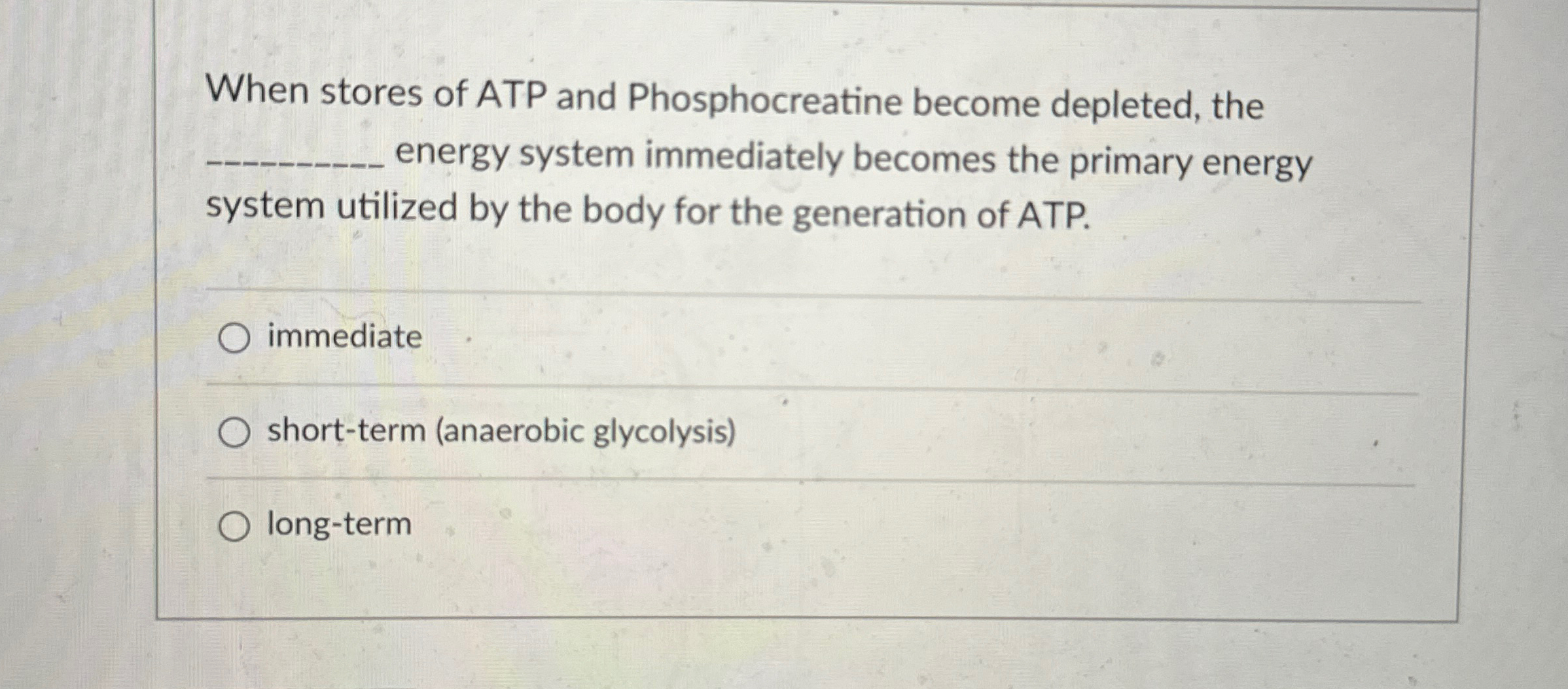Solved When stores of ATP and Phosphocreatine become | Chegg.com