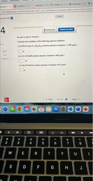 Solved Be vure te abswer all parte. Calculate the molalitiet | Chegg.com