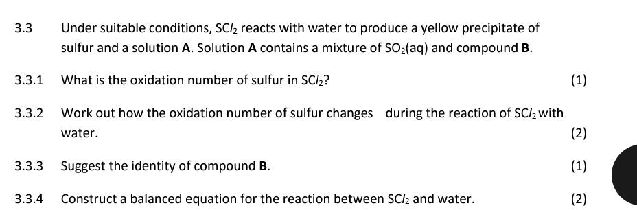 Solved 3.3 ﻿Under suitable conditions, SCl2 ﻿reacts with | Chegg.com