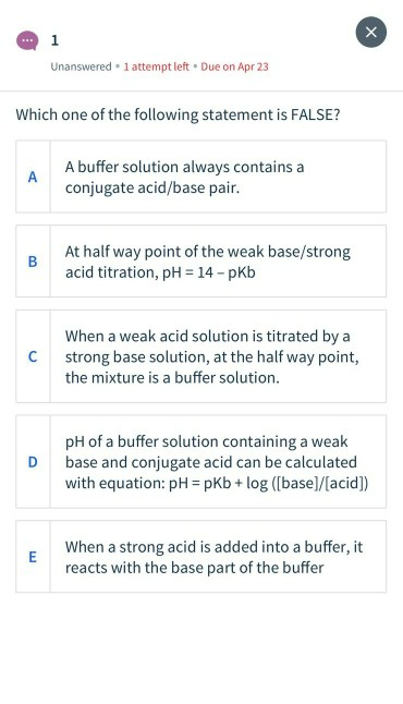 Solved - 1 Unanswered 1 attempt left. Due on Apr 23 Which | Chegg.com