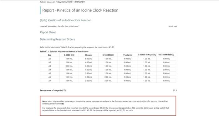 Solved Report - Kinetics of an Iodine Clock Reaction (2pte) | Chegg.com