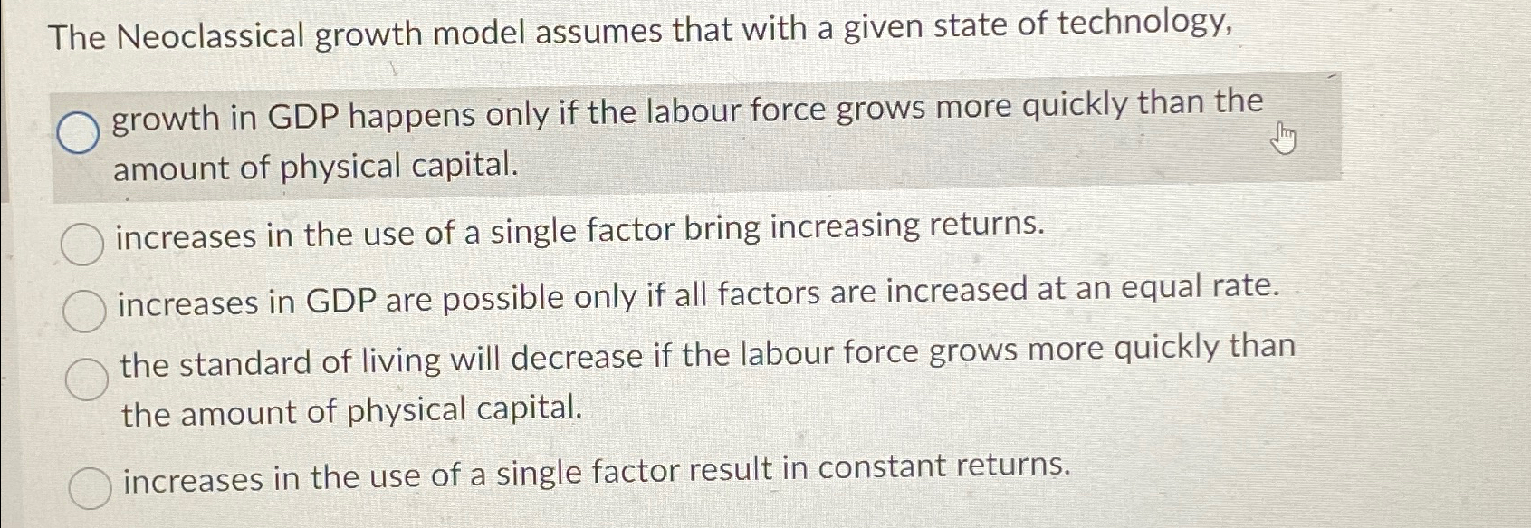 Solved The Neoclassical growth model assumes that with a | Chegg.com